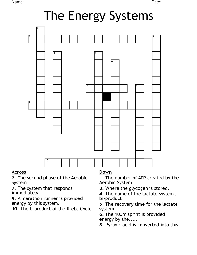 The Energy Systems Crossword - WordMint