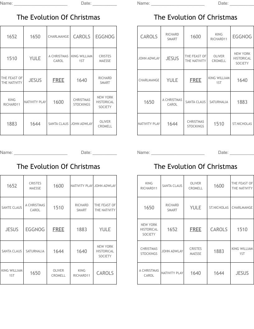 The Evolution Of Christmas Bingo Cards - WordMint
