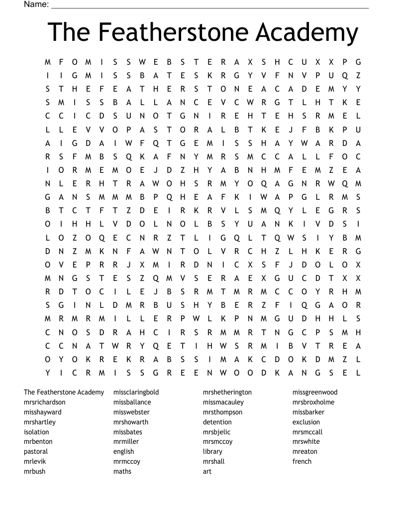 The Featherstone Academy Word Search - WordMint