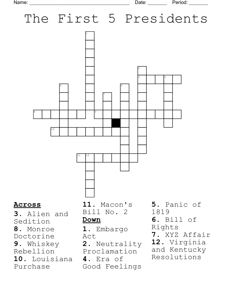 The First 5 Presidents Crossword WordMint
