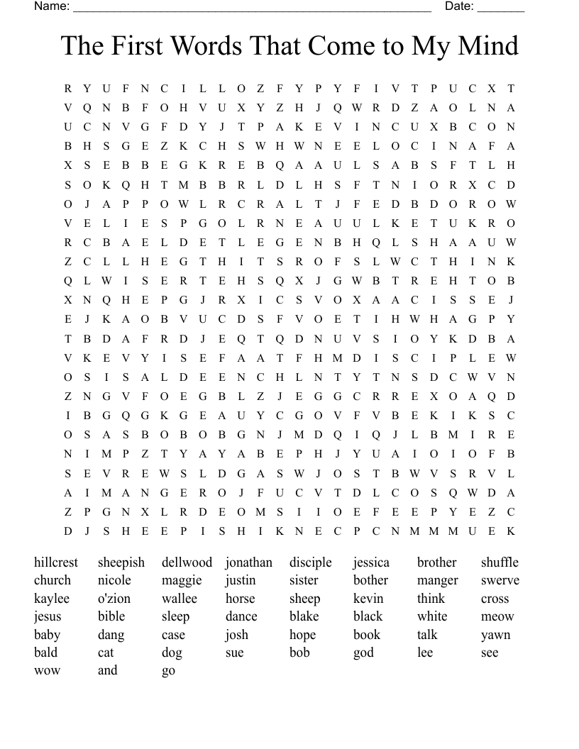 The First Words That Come to My Mind Word Search - WordMint