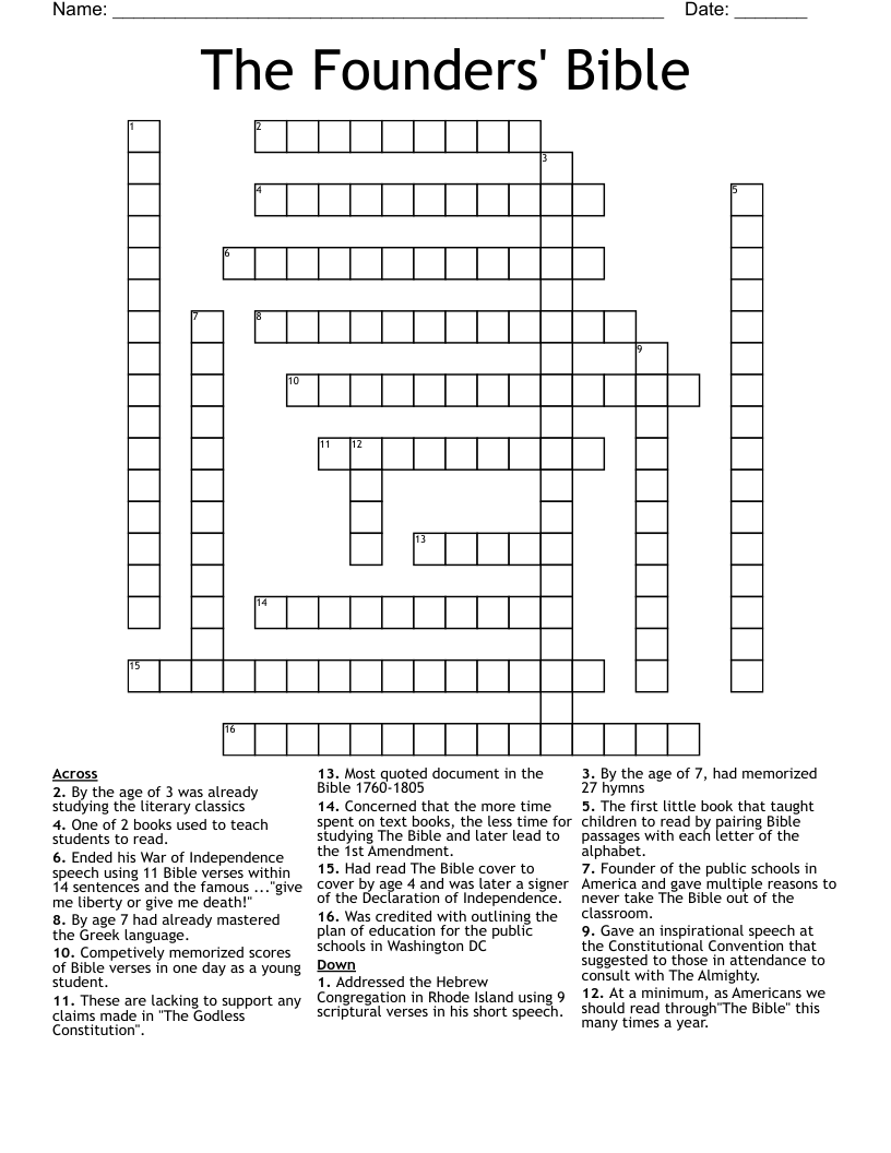 The Founders' Bible Crossword - WordMint