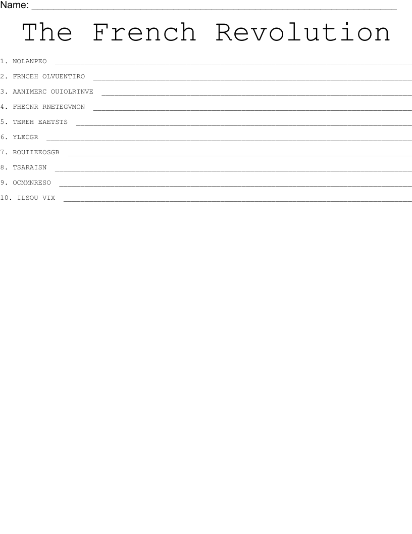 The French Revolution Word Scramble - WordMint