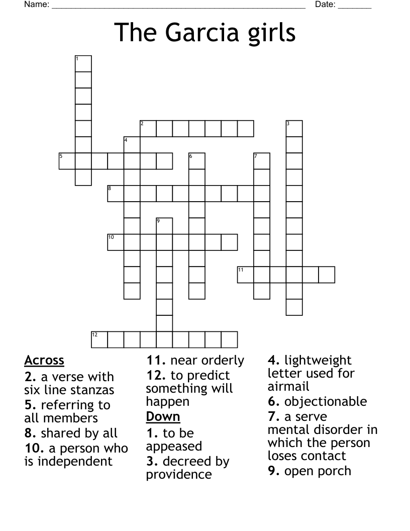 The Garcia girls Crossword - WordMint