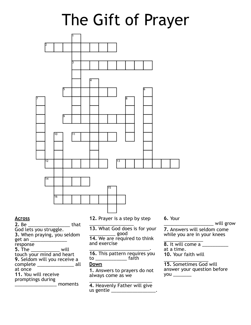 The Gift of Prayer Crossword - WordMint