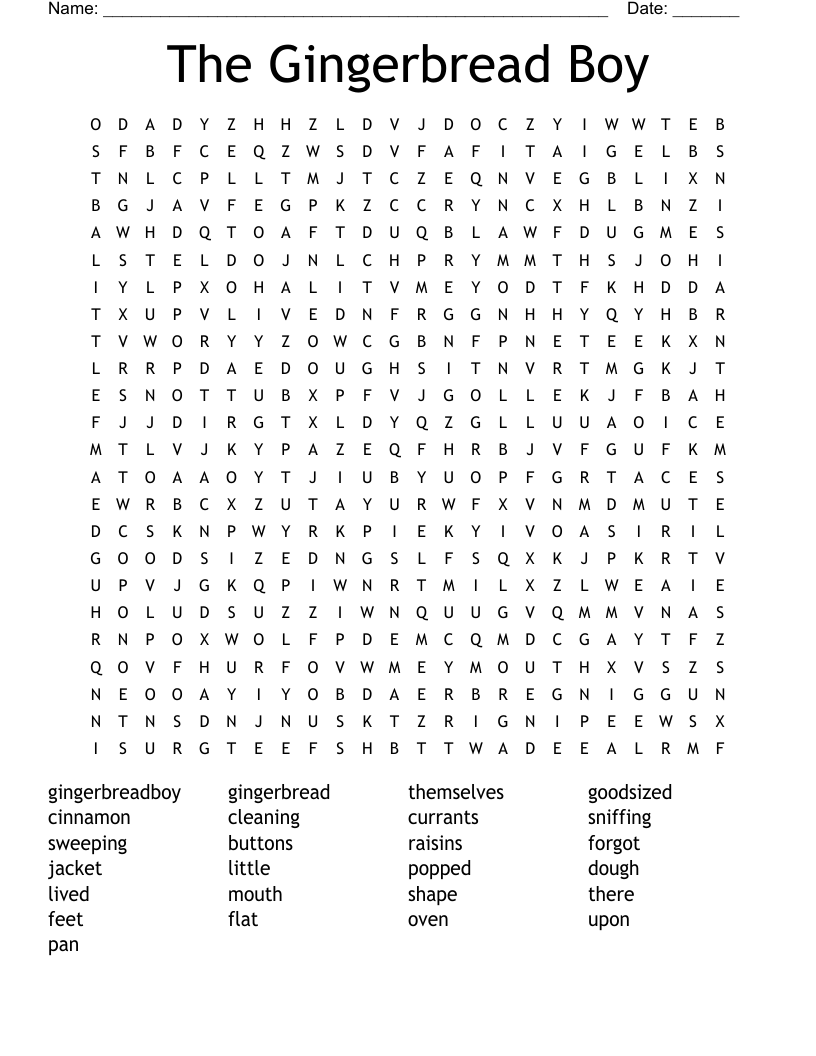 The Gingerbread Boy Word Search - WordMint