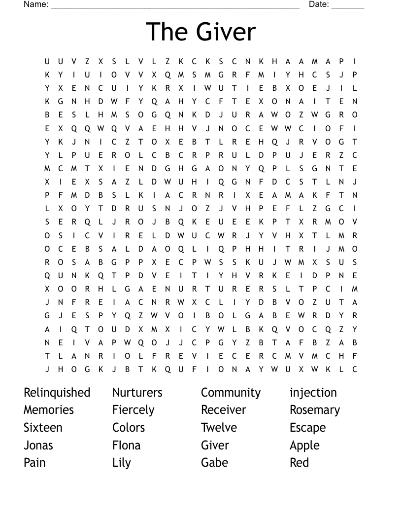 The Giver Word Search WordMint