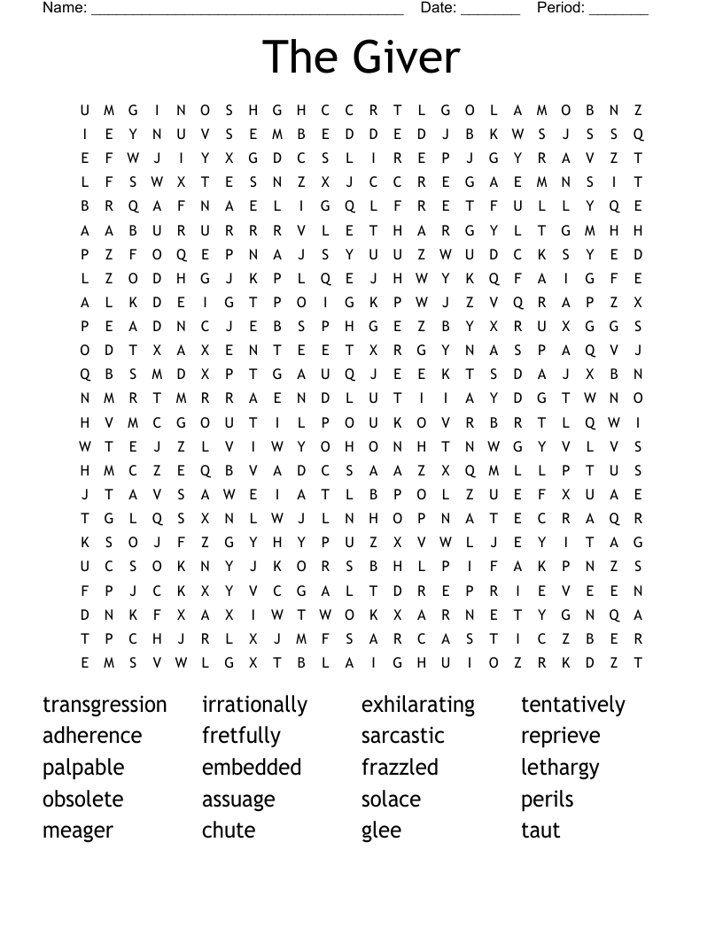 The Giver Word Search WordMint