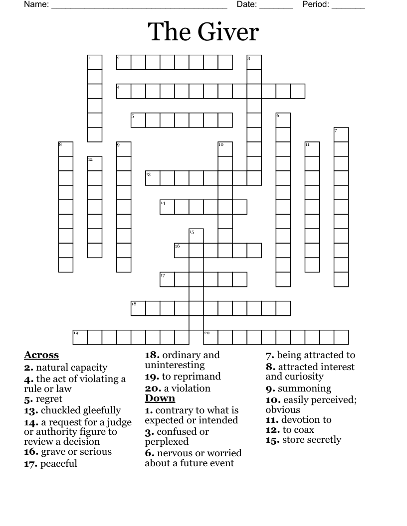 The Giver Word Scramble WordMint