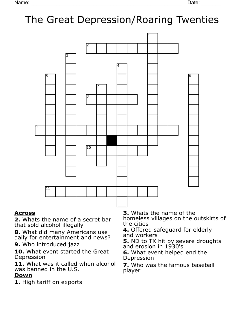 The Great Depression/Roaring Twenties Crossword - WordMint