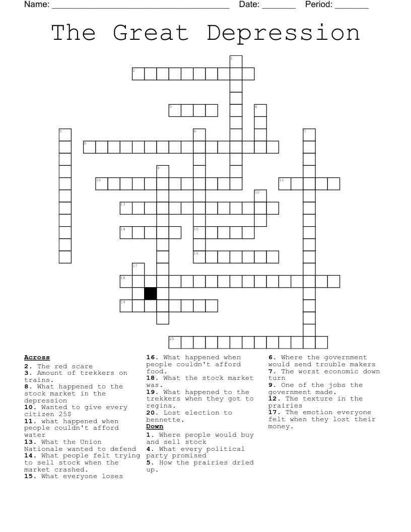 The Great Depression Crossword - WordMint