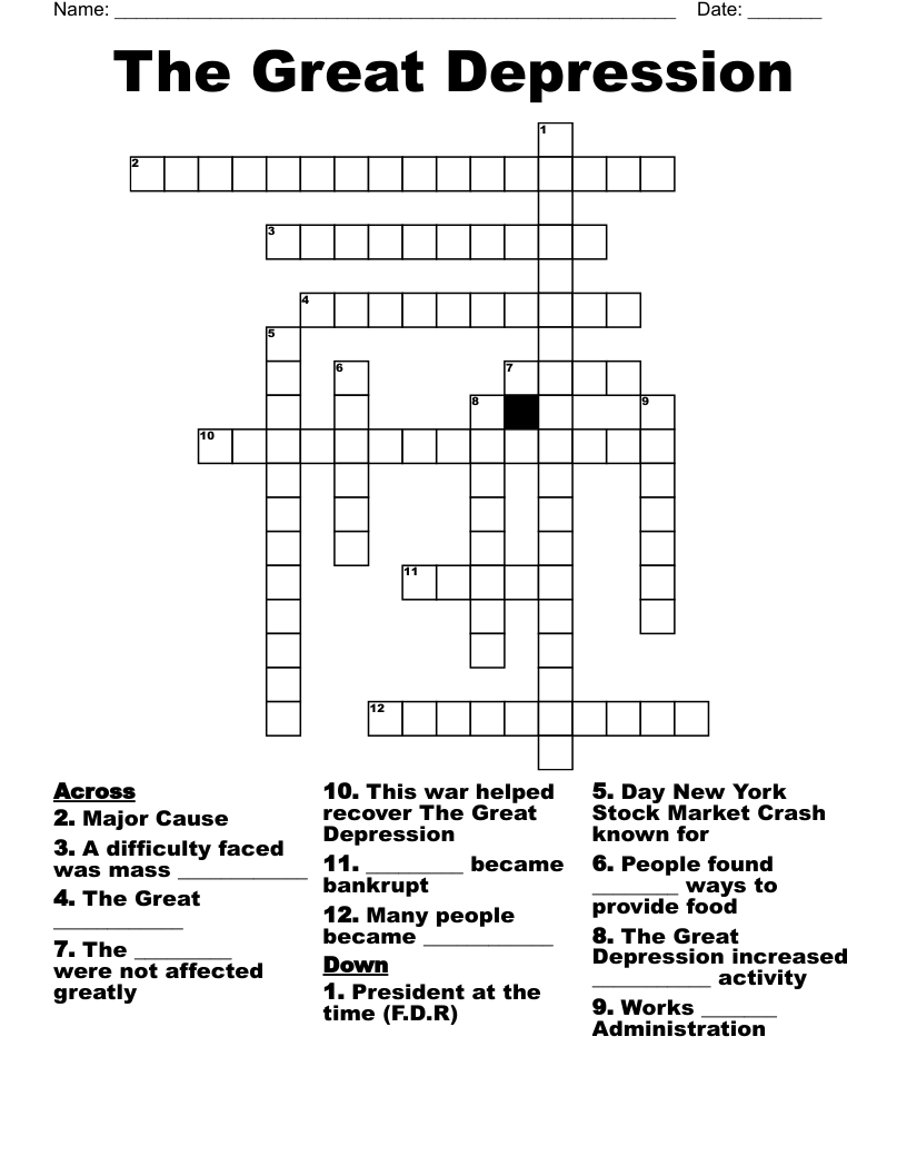 The Great Depression Crossword - WordMint