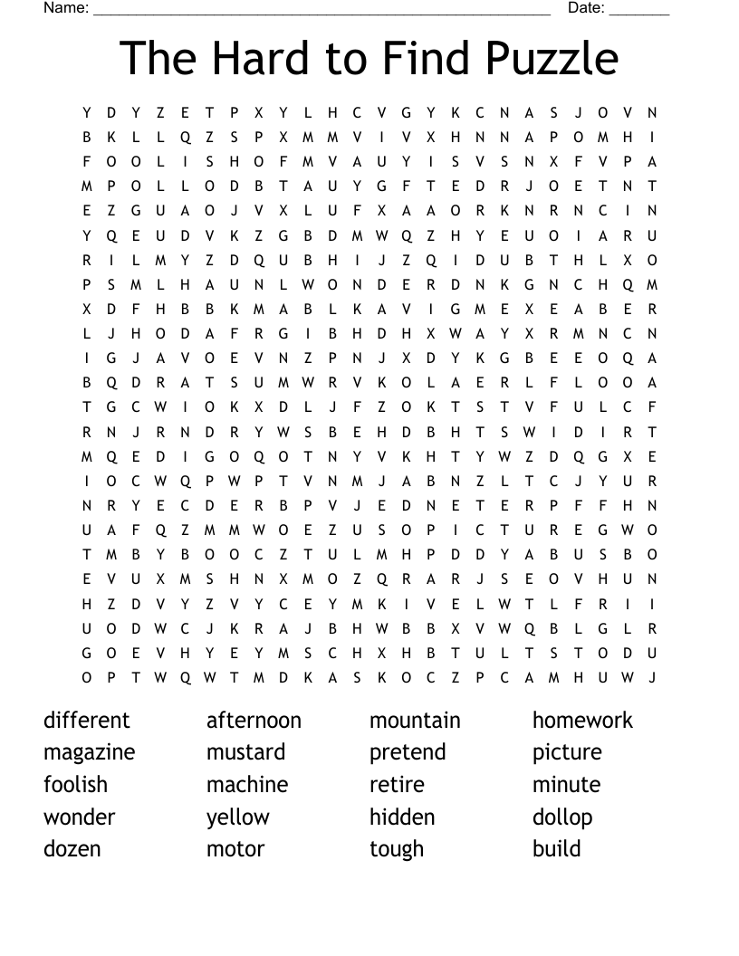 The Hard to Find Puzzle Word Search - WordMint