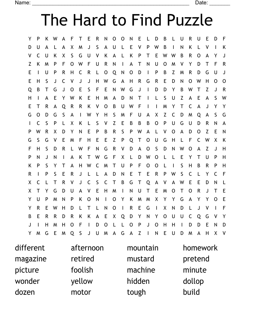 The Hard to Find Puzzle Word Search - WordMint