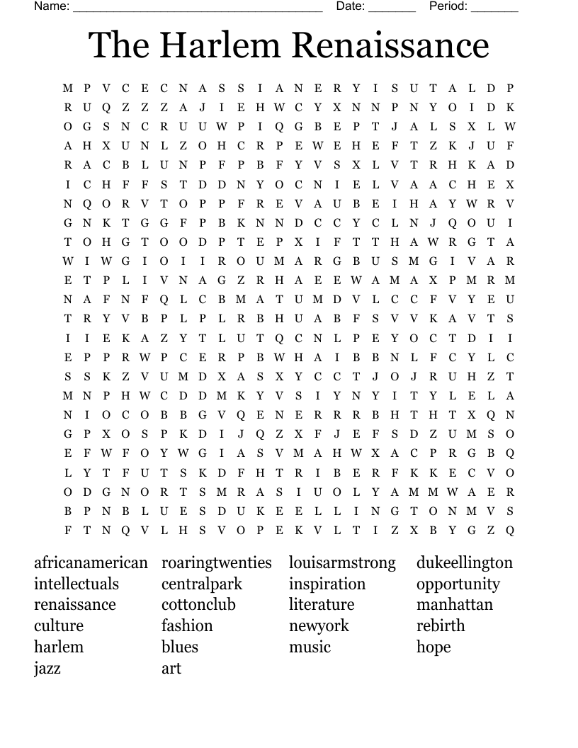 The Harlem Renaissance Word Search WordMint the-harlem-renaissance-word-search-wordmint