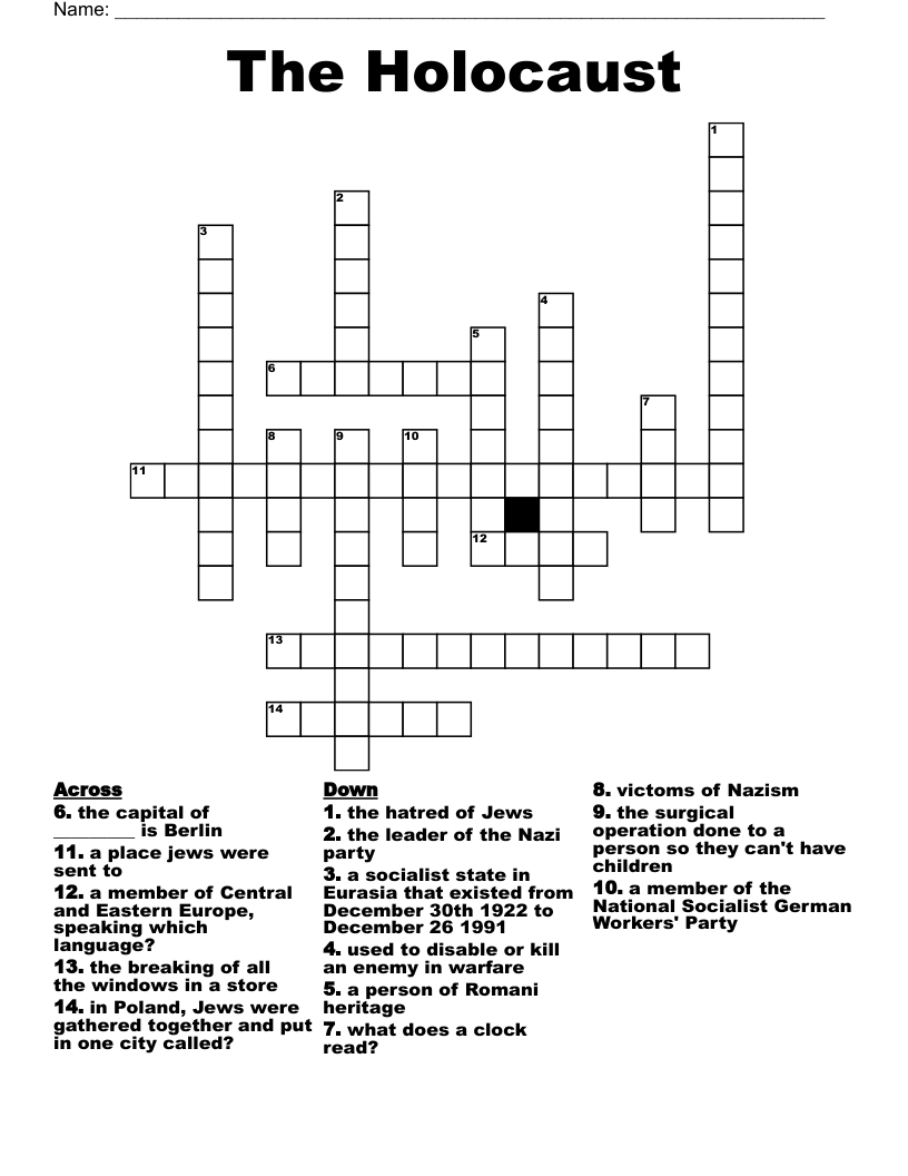 The Holocaust Crossword - WordMint