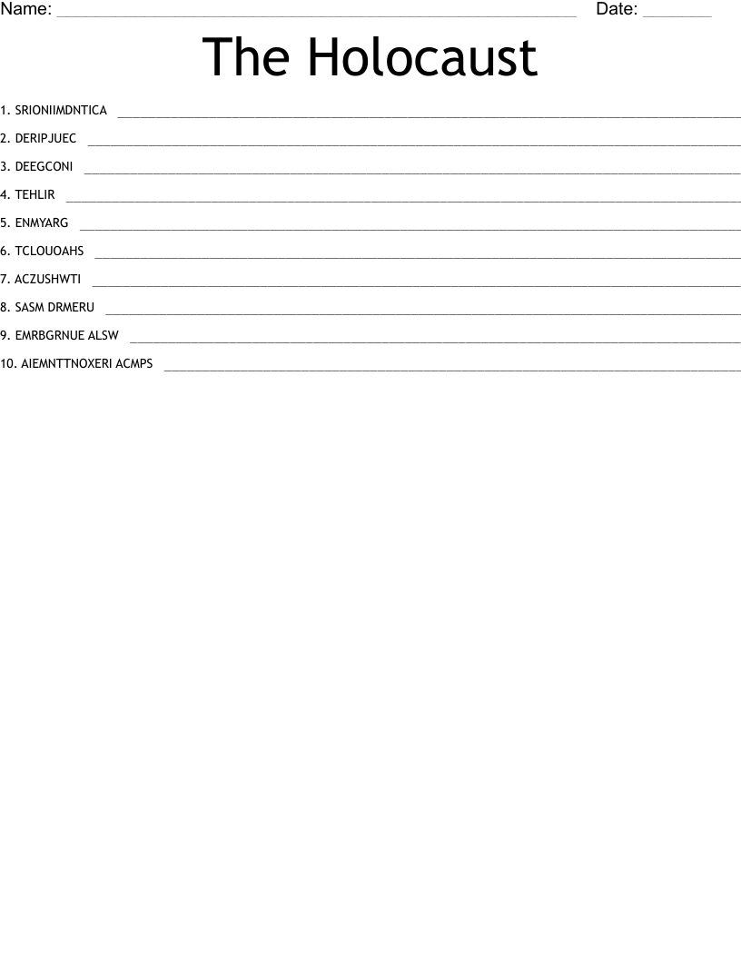 The Holocaust Word Scramble - WordMint
