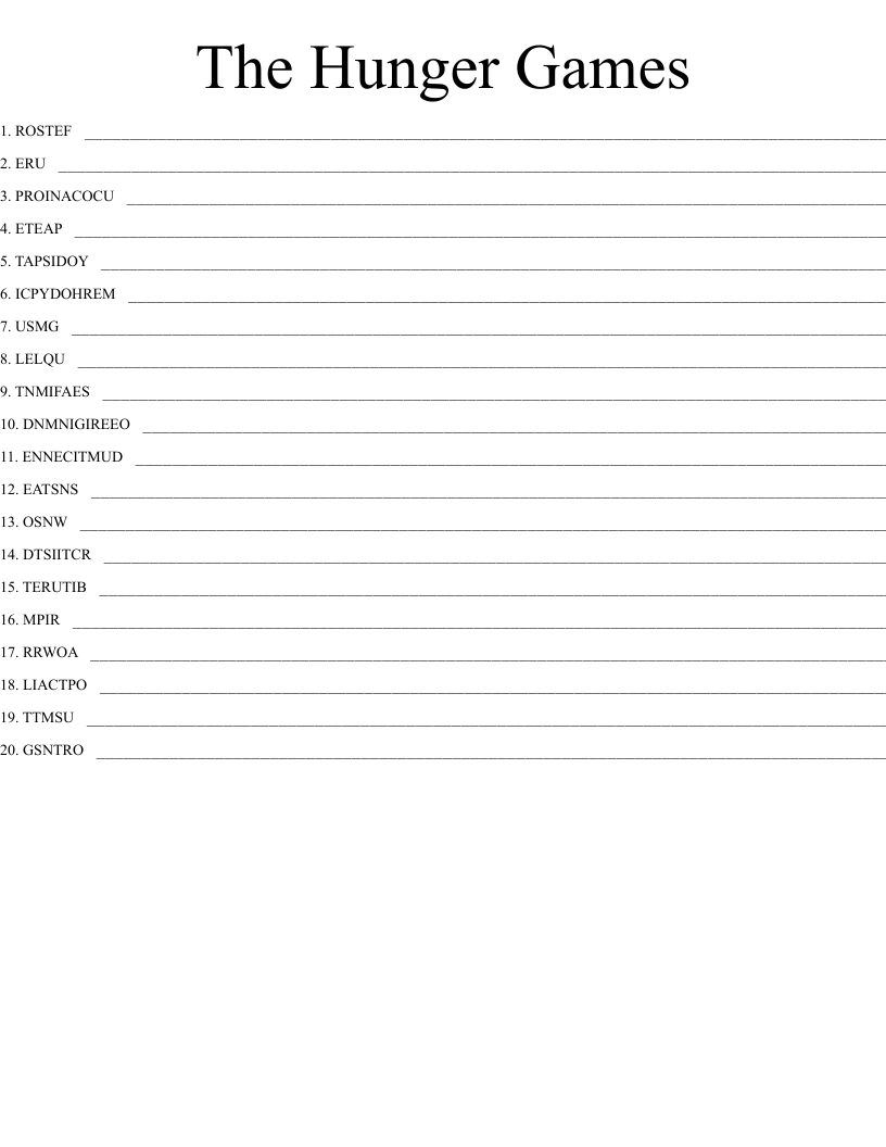 The Hunger Games Word Scramble - WordMint