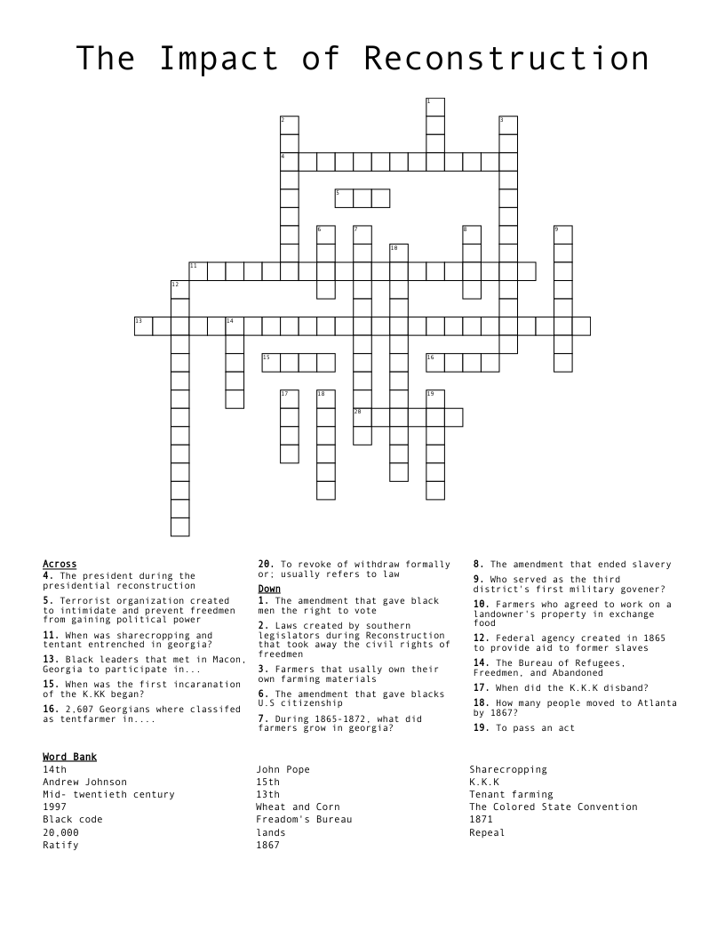 The Impact of Reconstruction Crossword - WordMint