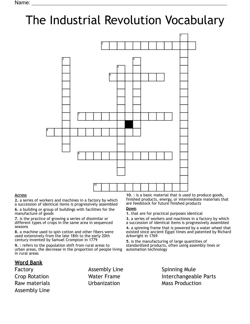 Industrial Revolution Vocabulary Quiz at James Mccauley blog