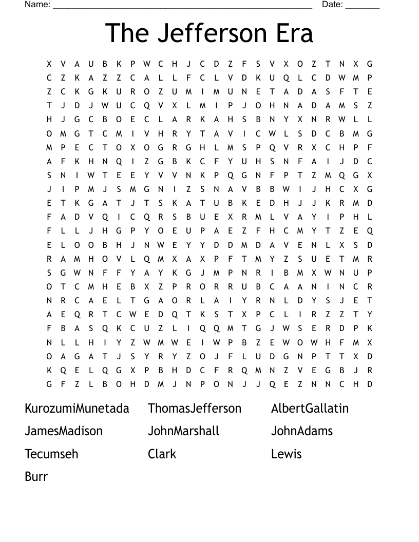 The Jefferson Era Word Search - WordMint