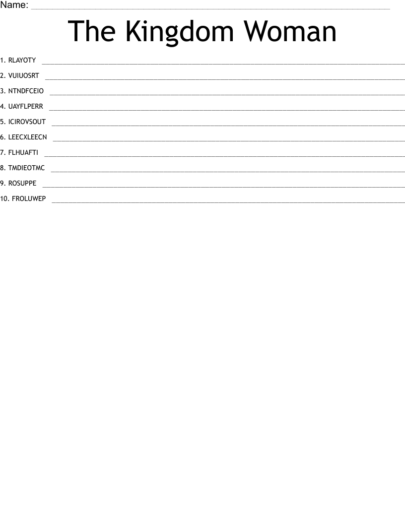 The Kingdom Woman Word Scramble - WordMint