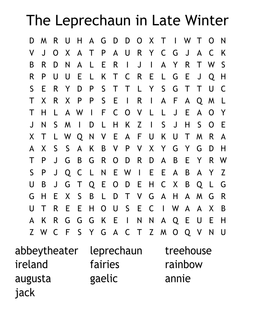 The Leprechaun in Late Winter Word Search - WordMint