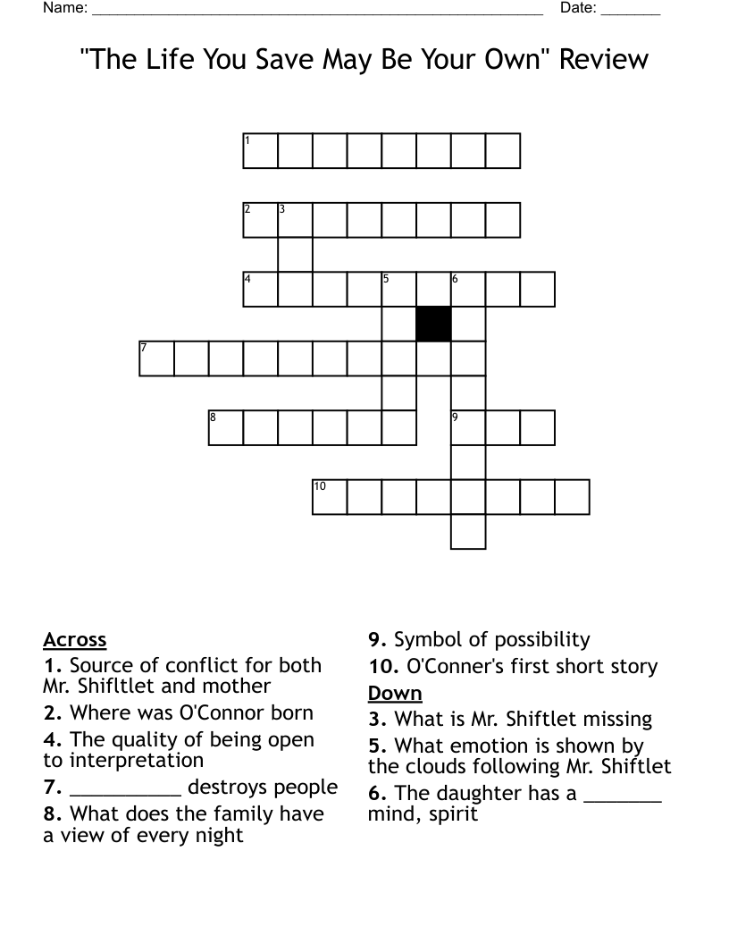 "The Life You Save May Be Your Own" Review Crossword - WordMint
