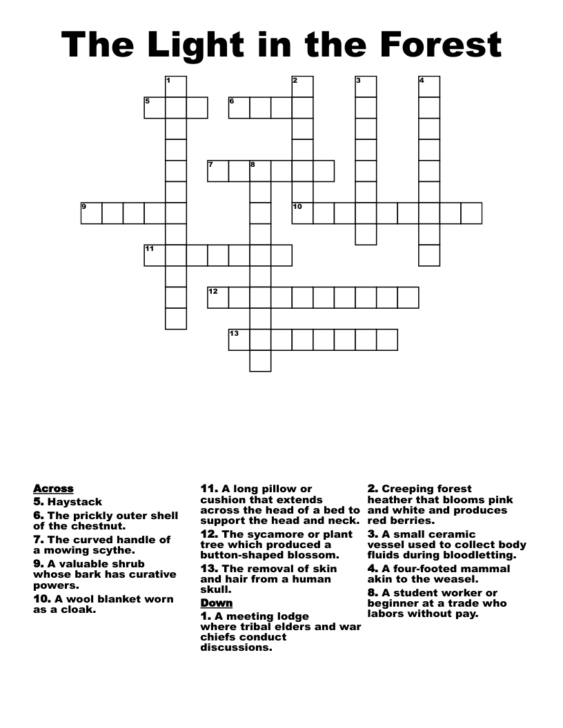 The Light in the Forest Crossword - WordMint