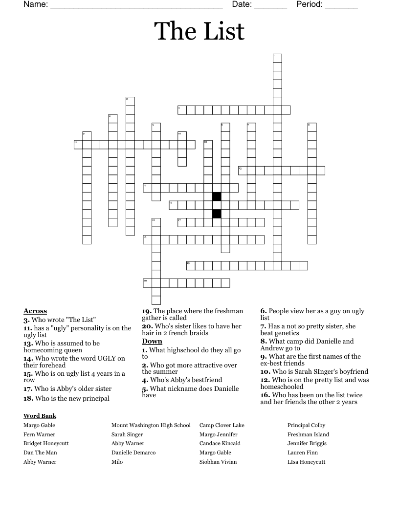 The List Crossword WordMint