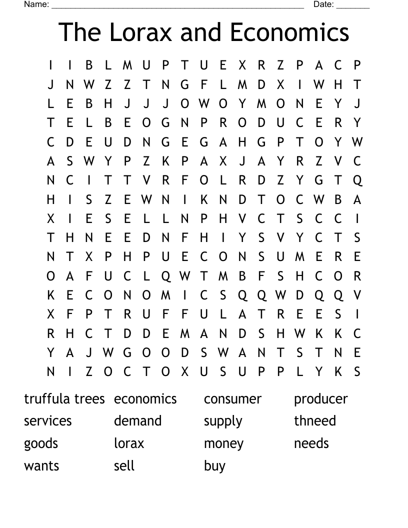 The Lorax And Economics Word Search WordMint