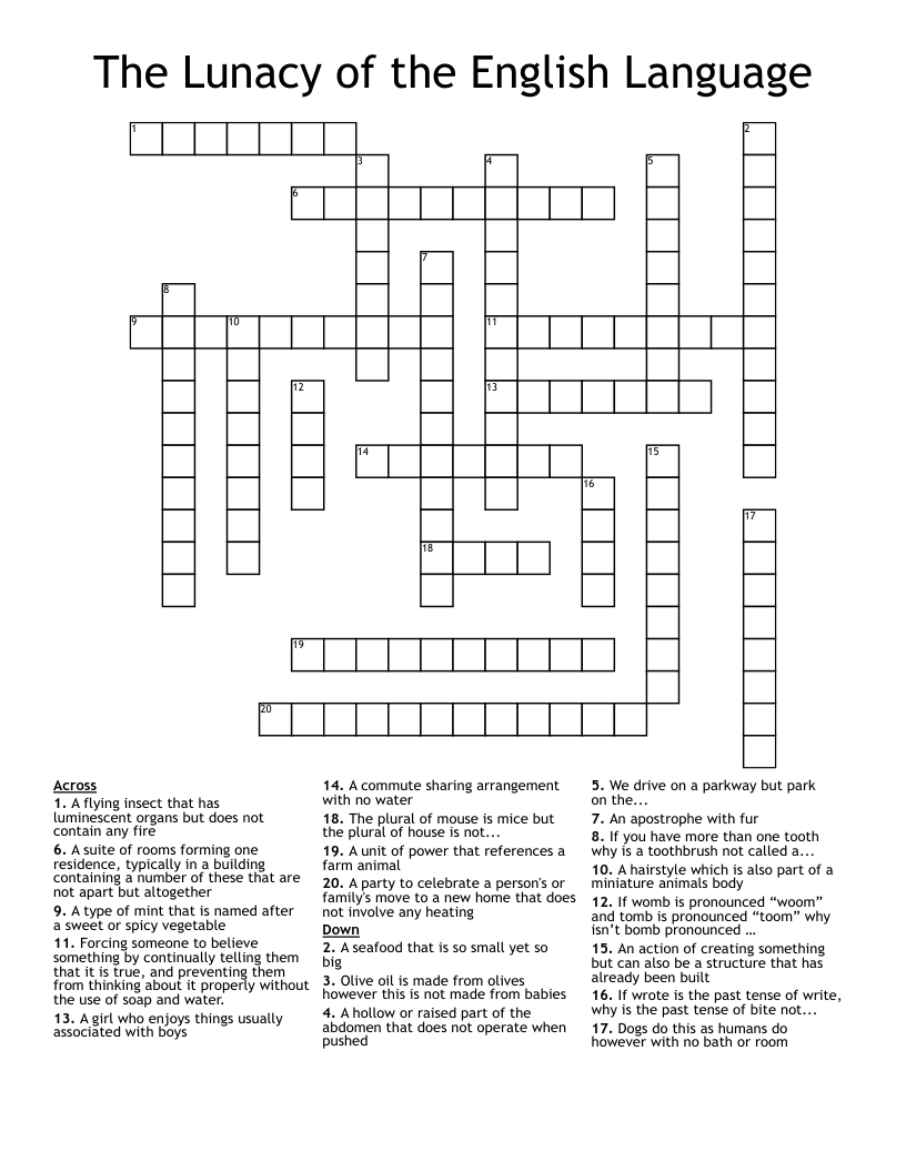 The Lunacy of the English Language Crossword - WordMint