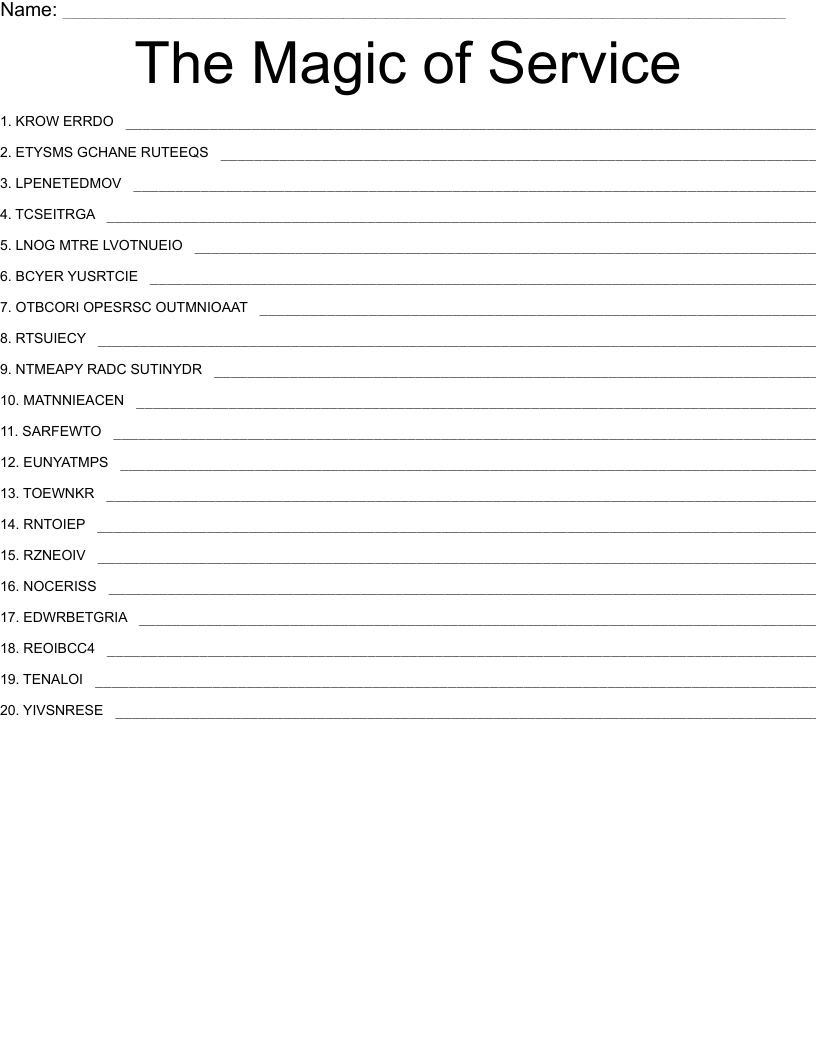 The Magic of Service Word Scramble - WordMint