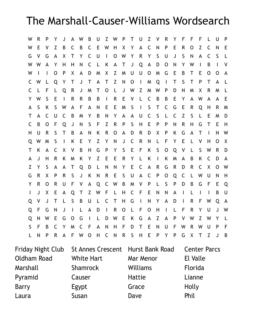 The Marshall-Causer-Williams Wordsearch - WordMint