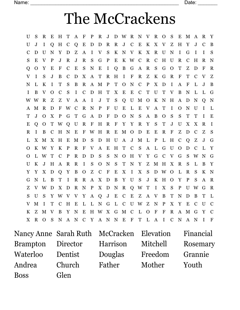 The McCrackens Word Search - WordMint