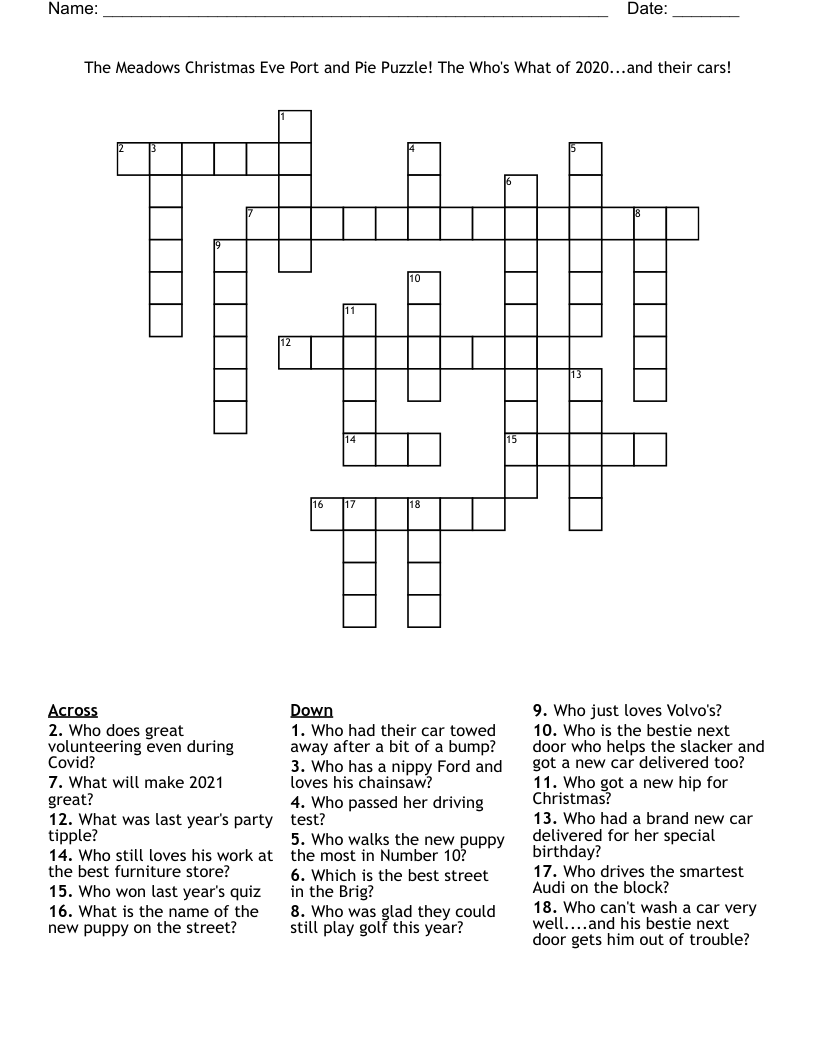 The Meadows Christmas Eve Port and Pie Puzzle! The Who's What of 2020 ...