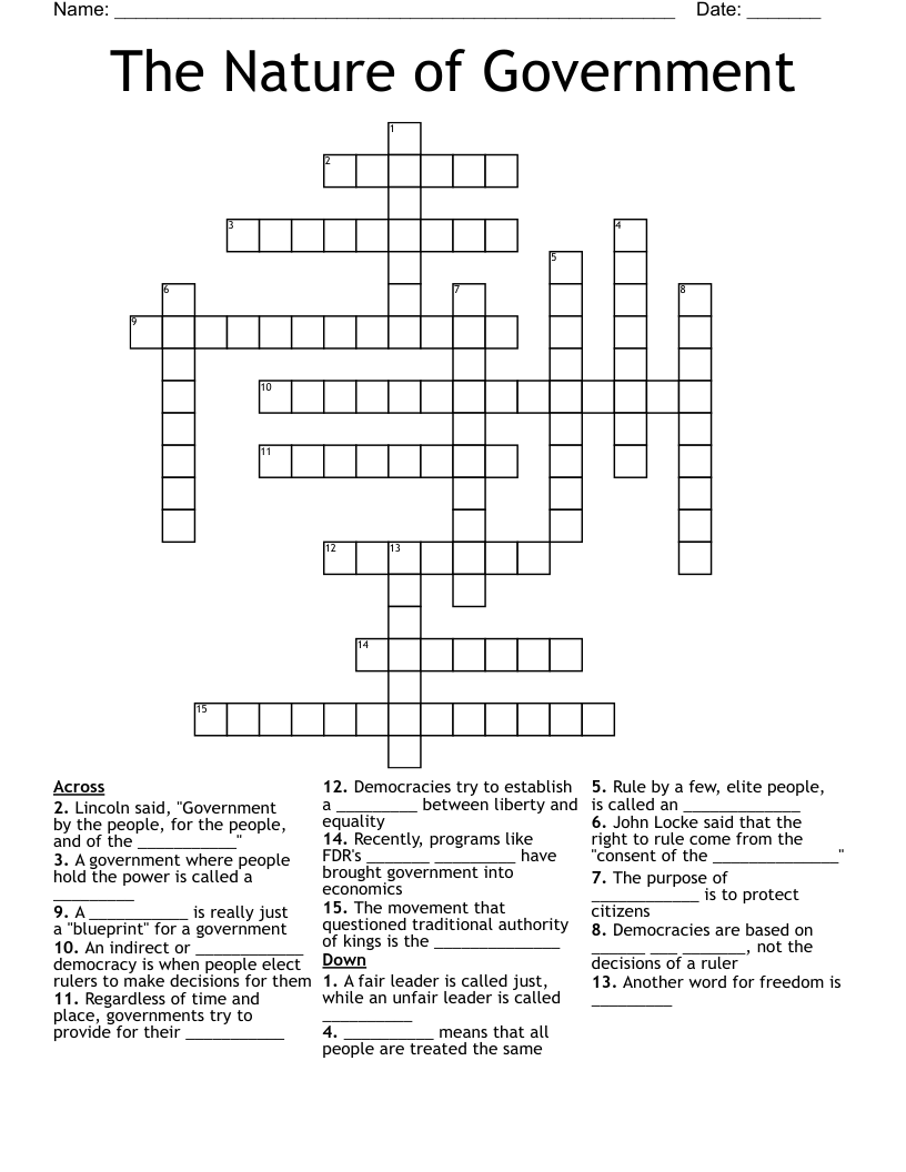 The Nature of Government Crossword - WordMint