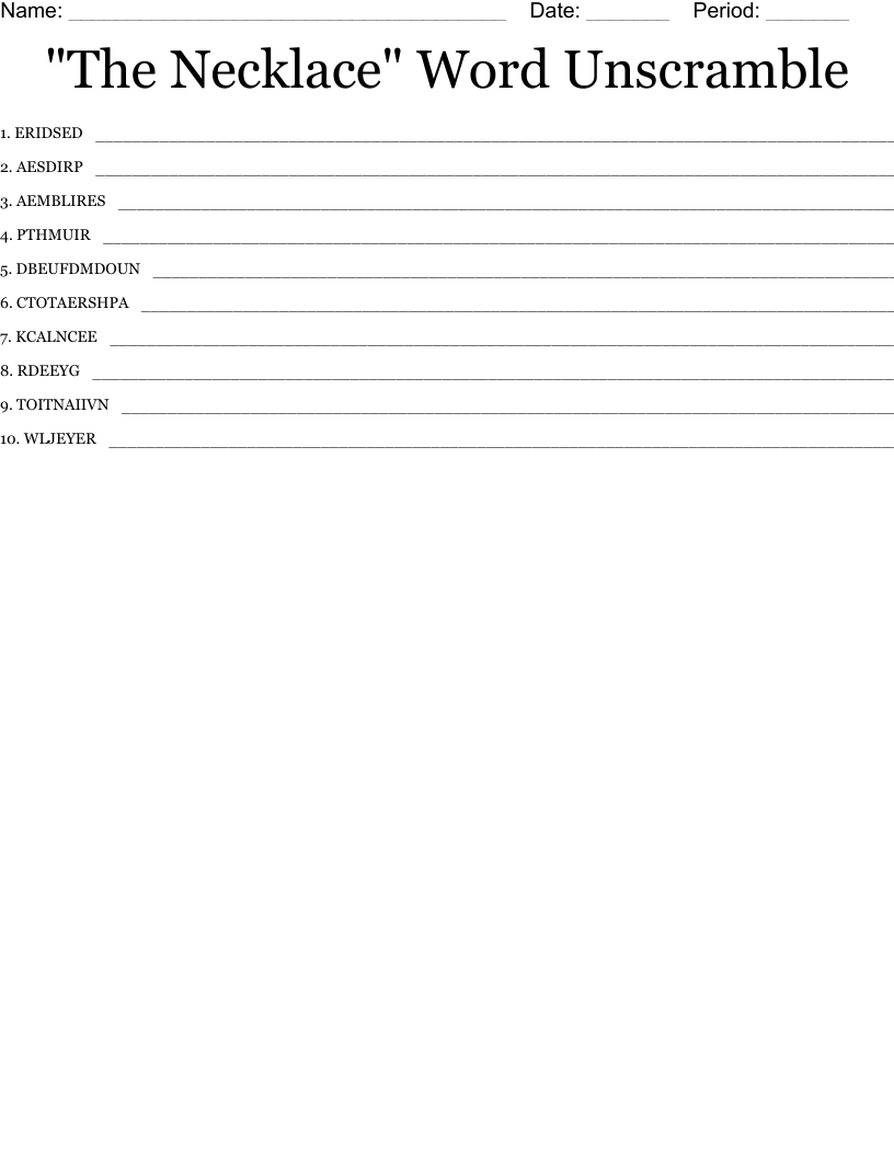 "The Necklace" Word Unscramble - WordMint