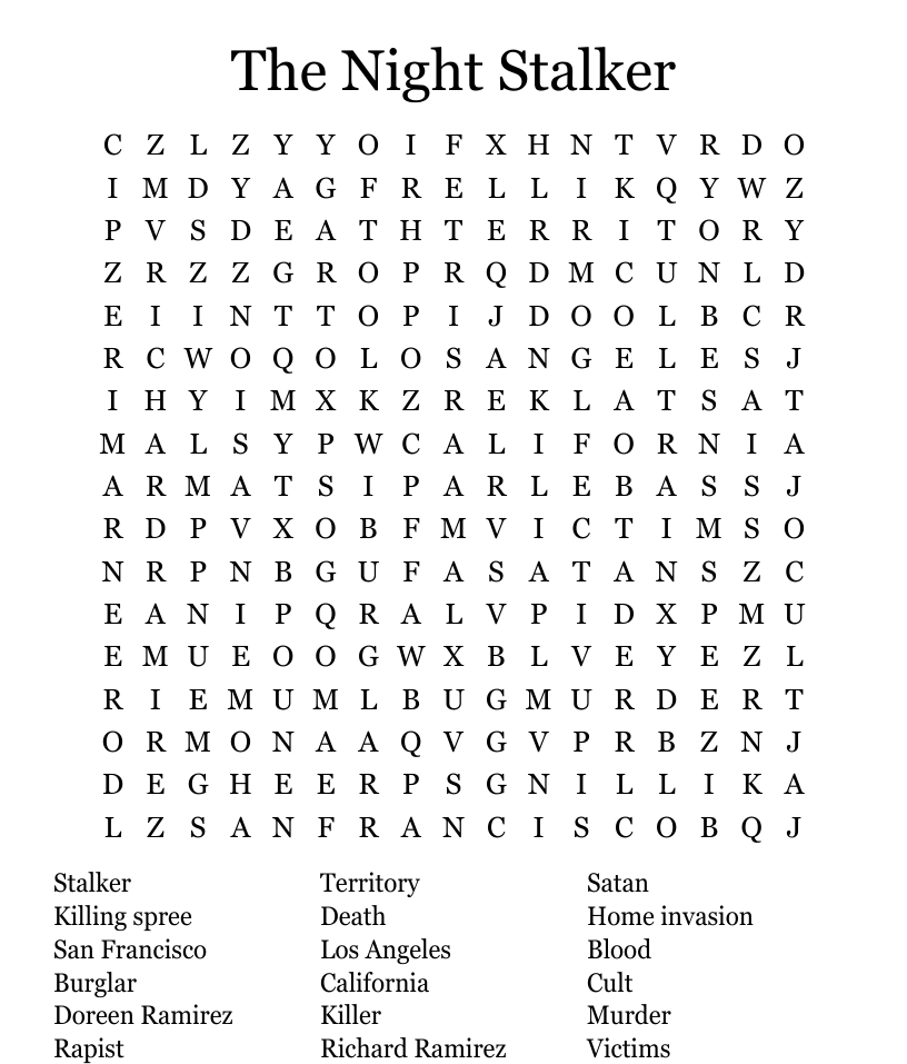 Richard Ramirez Word Search - WordMint