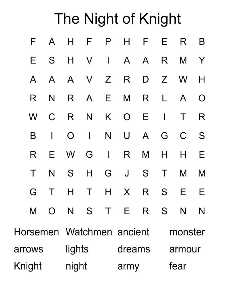 The Night of Knight Word Search - WordMint