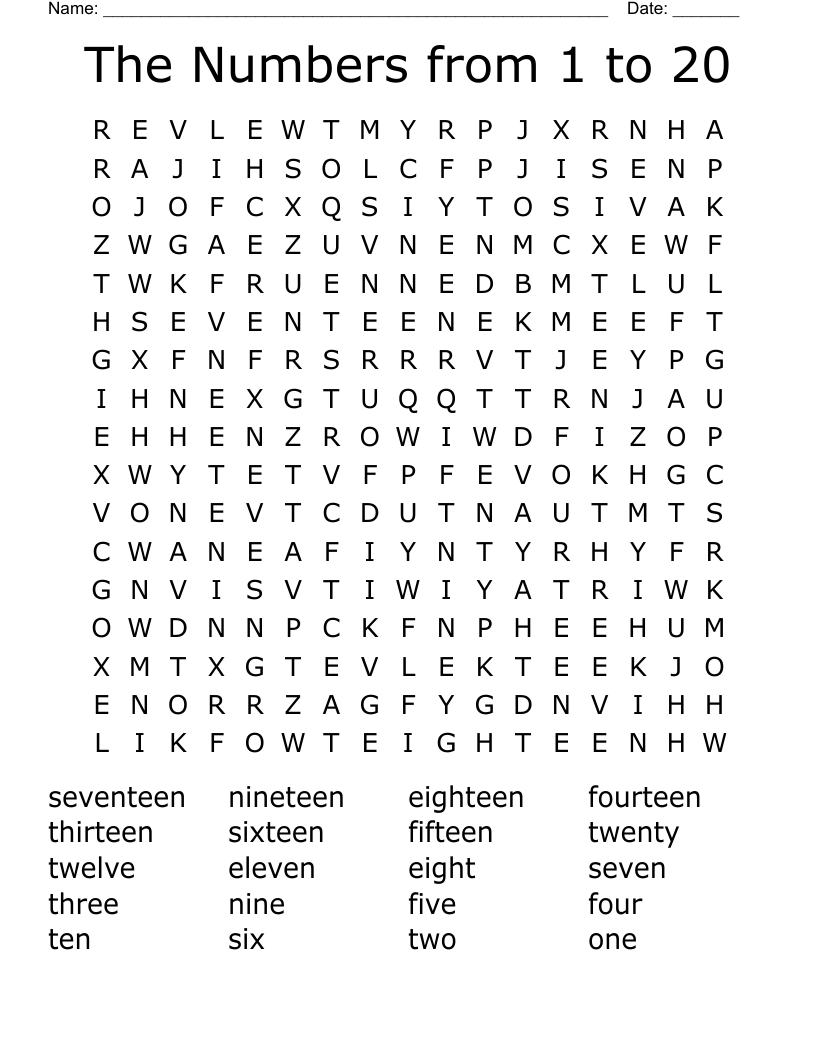 Numbers To 20 Word Search WordMint