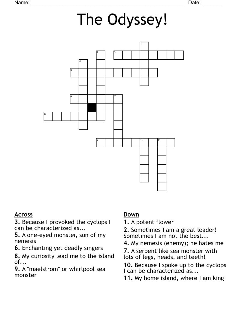 The Odyssey! Crossword - WordMint