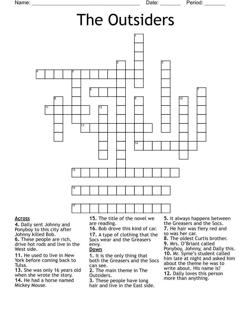The Outsiders Crossword WordMint