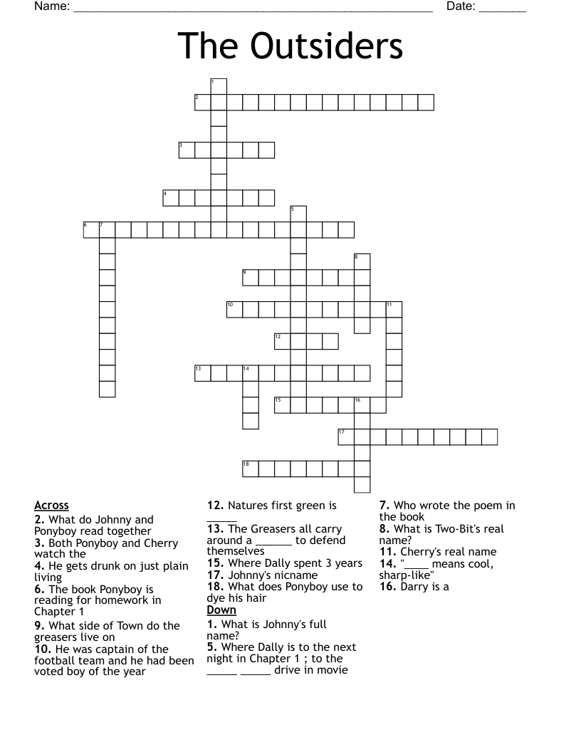 The Outsiders Crossword - WordMint