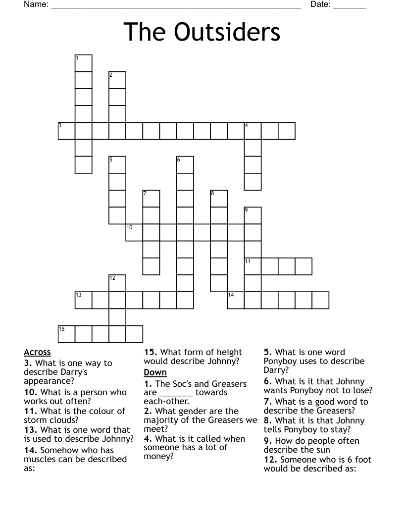 The Outsiders Crossword - WordMint