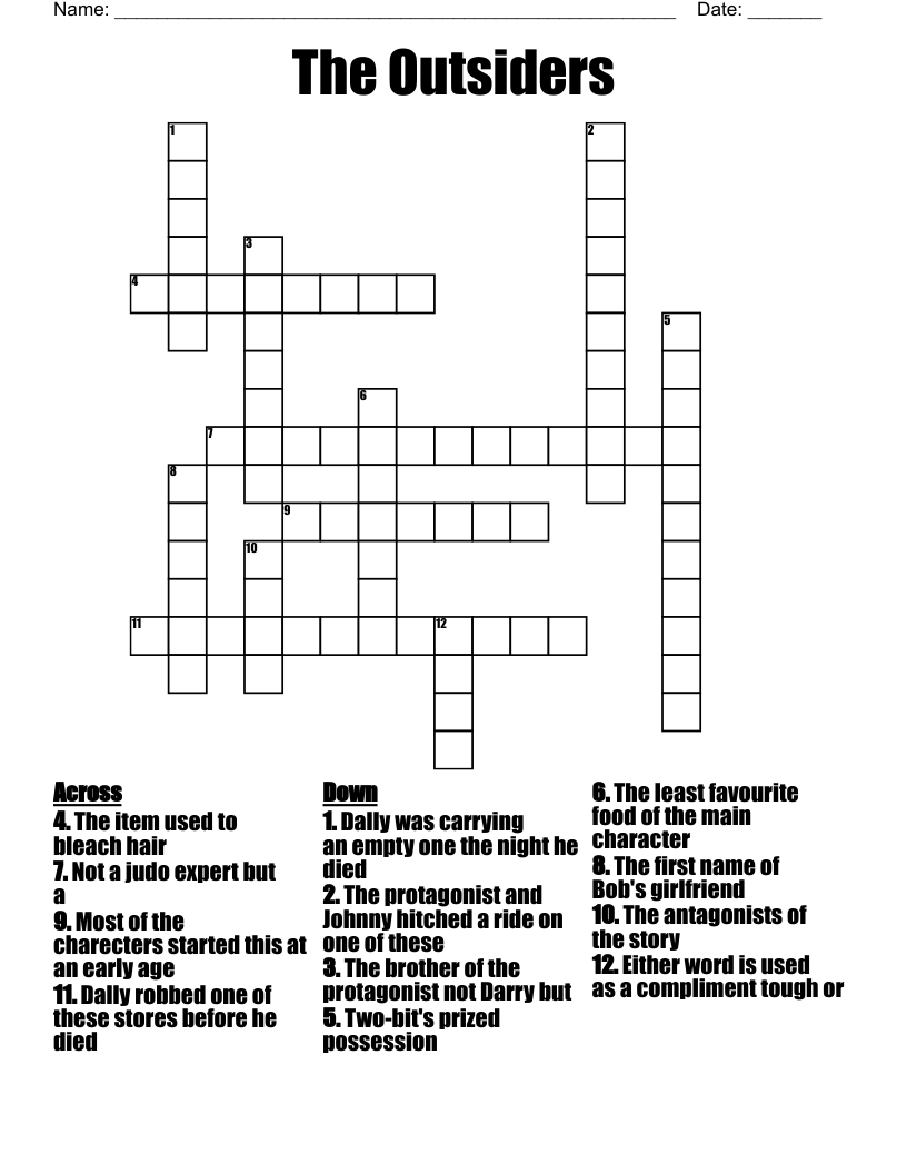 The Outsiders Crossword - WordMint