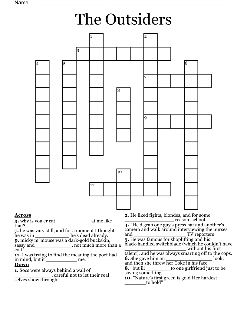 The Outsiders Crossword - WordMint