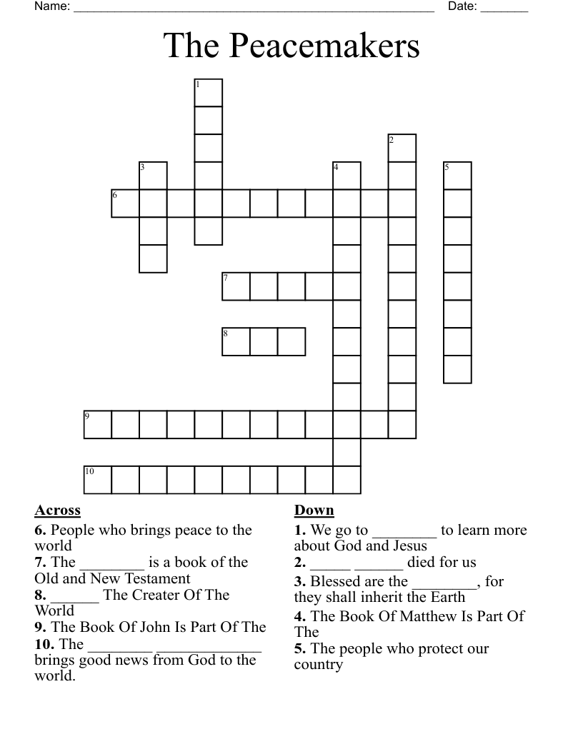 The Peacemakers Crossword - WordMint