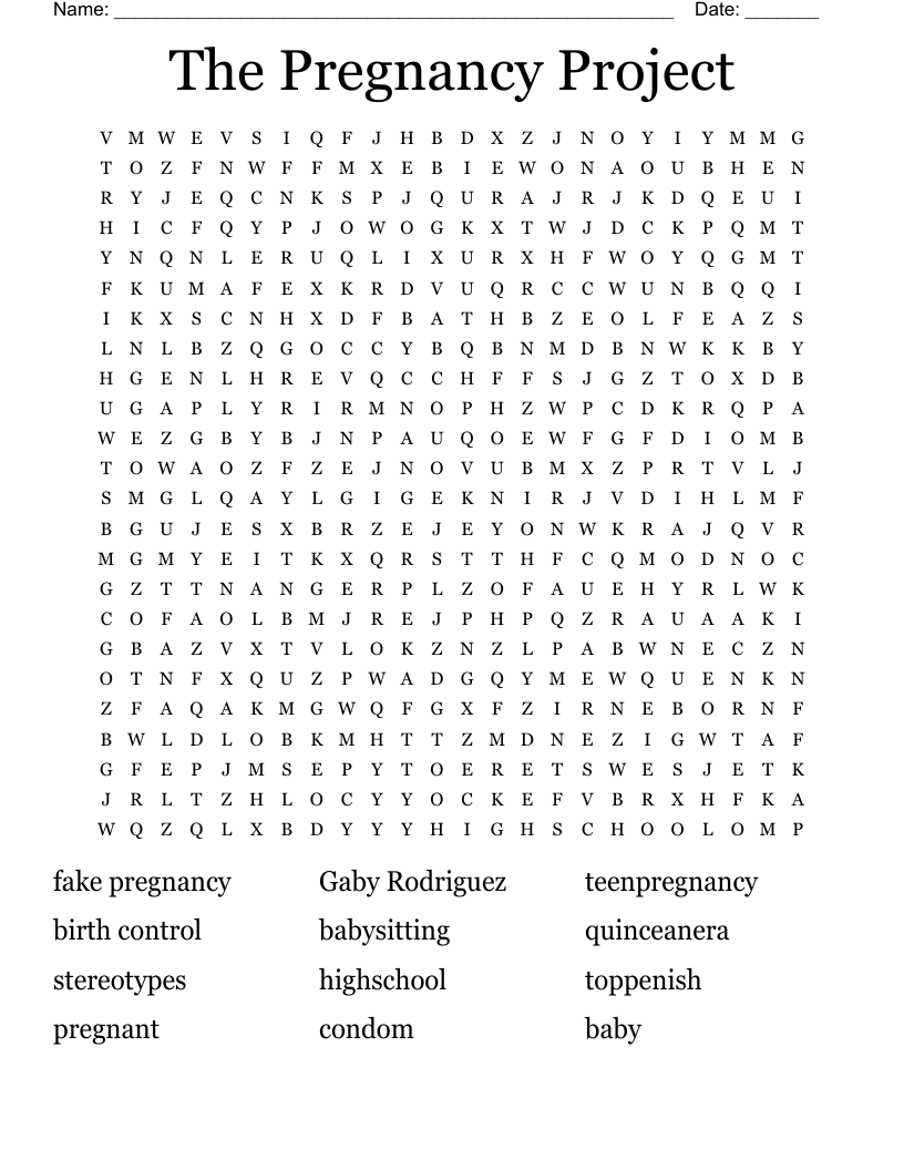 The Pregnancy Project Word Search - WordMint