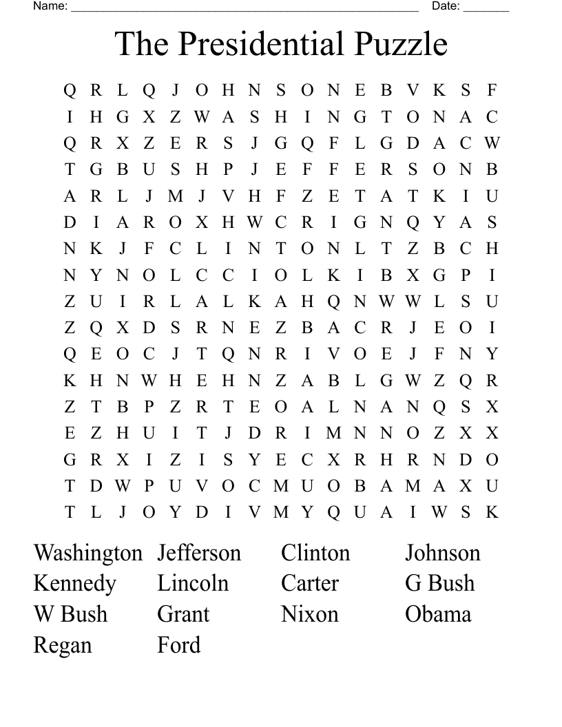 The Presidential Puzzle Word Search - WordMint